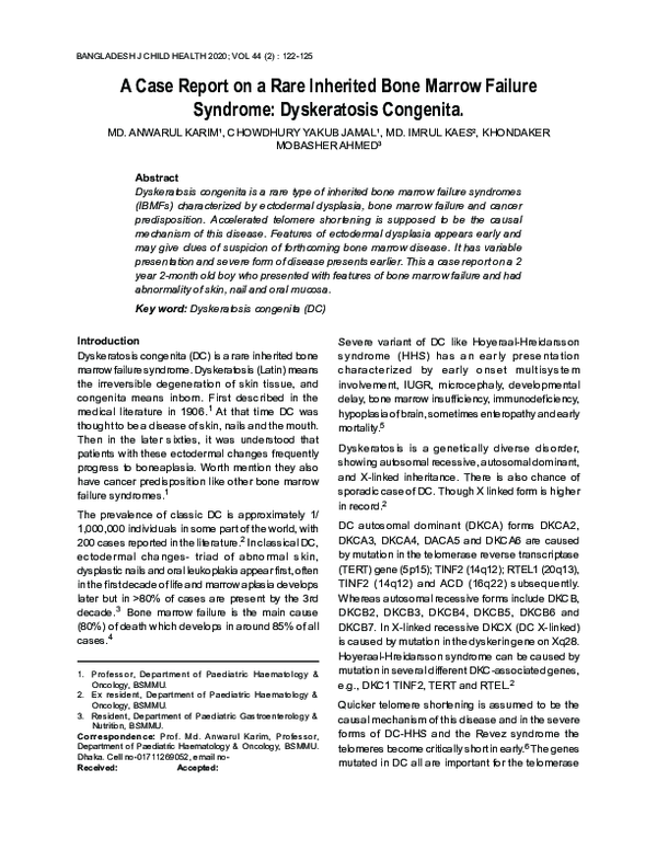 (PDF) A Case Report on a Rare Inherited Bone Marrow Failure Syndrome ...