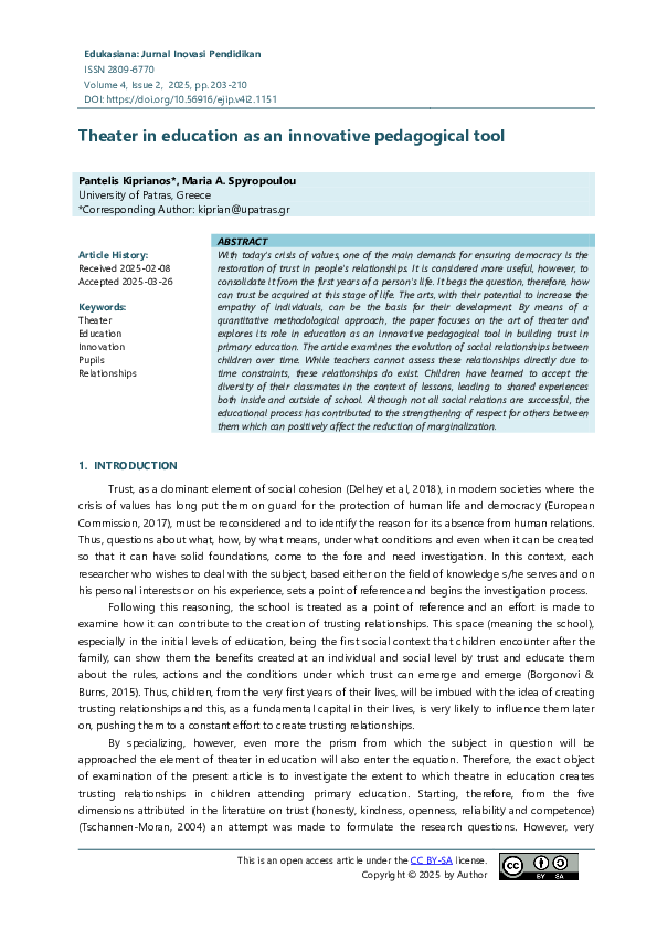 (PDF) Theater in education as an innovative pedagogical tool