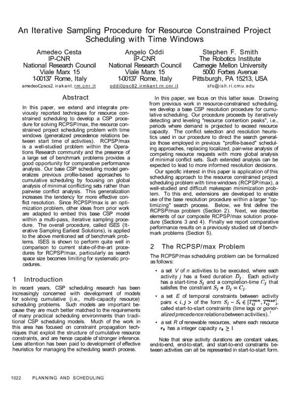 (PDF) An iterative sampling procedure for resource constrained project scheduling with time windows