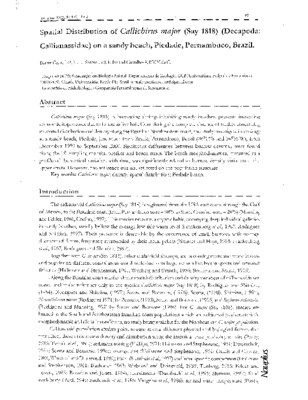 (PDF) Spatial Distribution of Callichirus major (Say 1818) (Decapoda ...