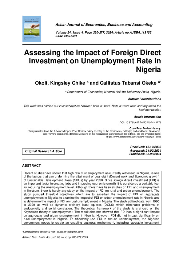 (PDF) Assessing the Impact of Foreign Direct Investment on Unemployment ...