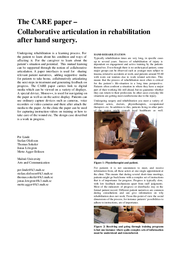 (PDF) The CARE paper – Collaborative articulation in rehabilitation ...