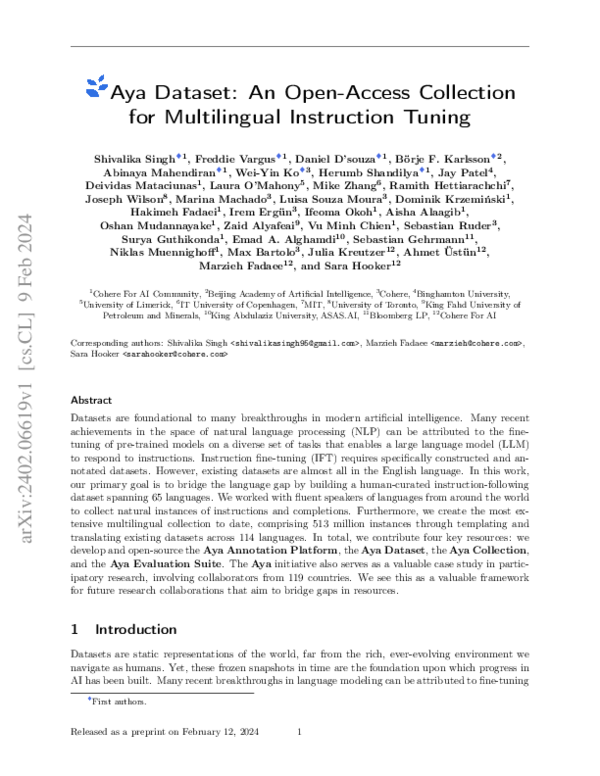 (PDF) Aya Dataset: An Open-Access Collection for Multilingual ...