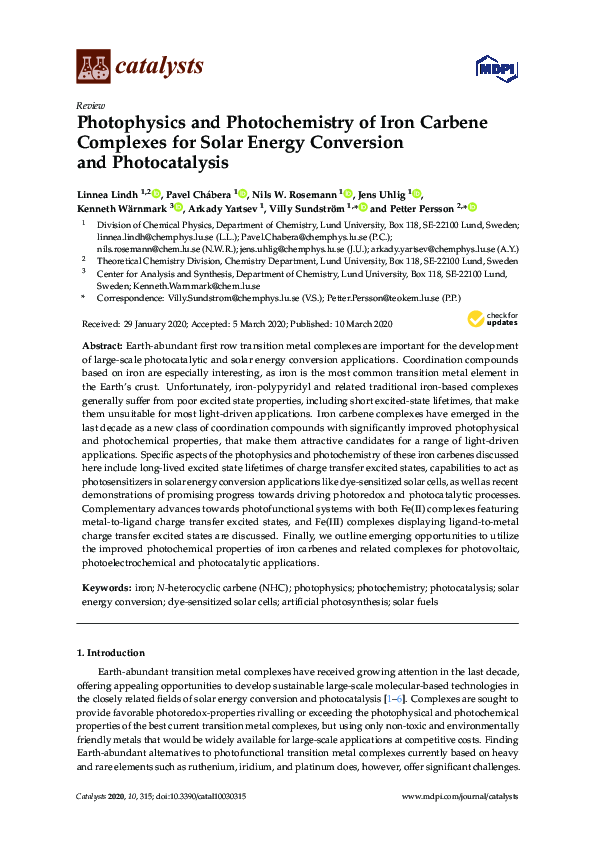(PDF) Photophysics and Photochemistry of Iron Carbene Complexes for ...