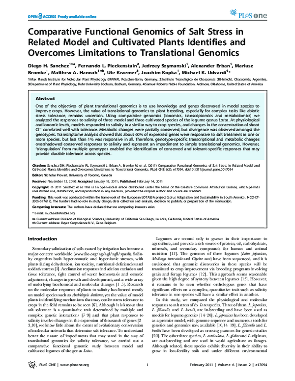 (PDF) Comparative Functional Genomics of Salt Stress in Related Model ...