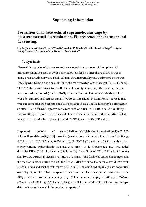 (PDF) Formation of an heterochiral supramolecular cage by diastereomer self-discrimination ...