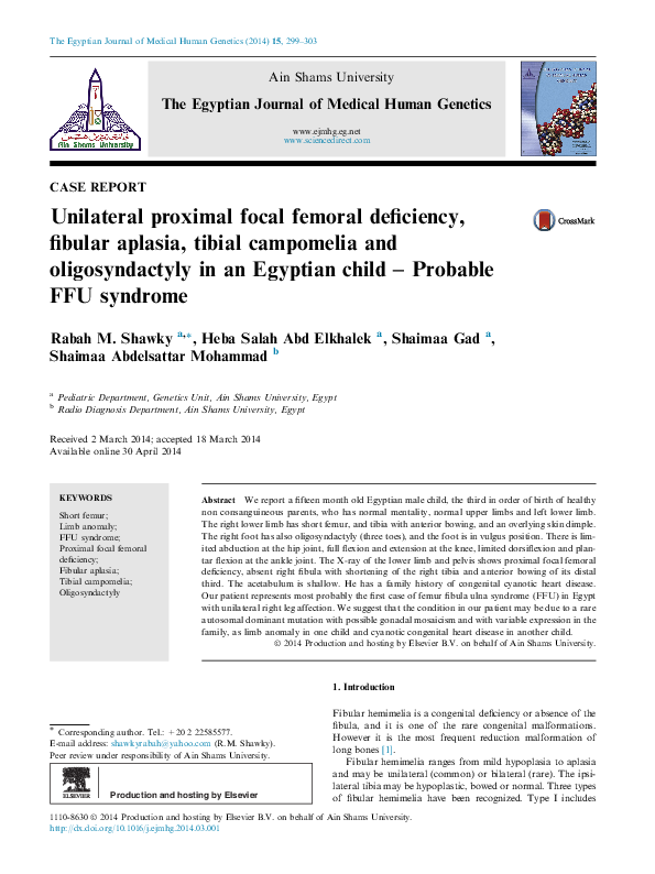 (PDF) Unilateral proximal focal femoral deficiency, fibular aplasia ...