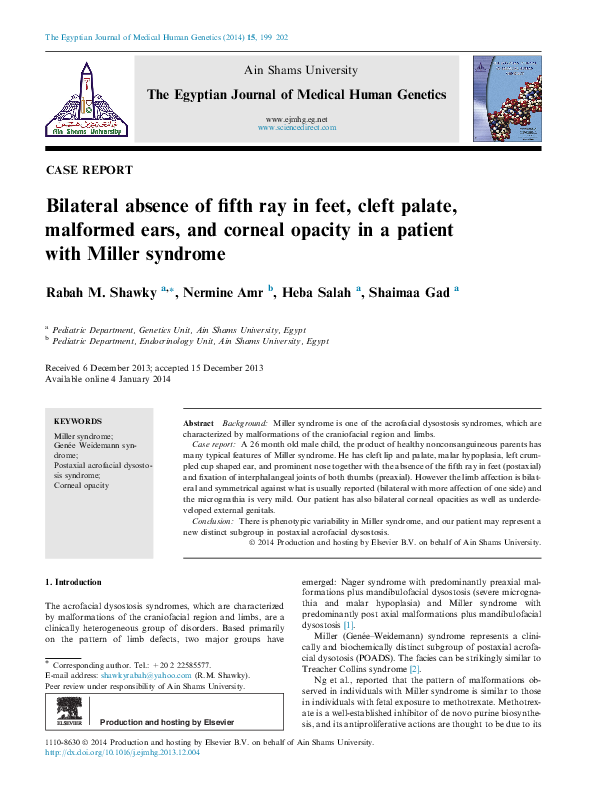 (PDF) Bilateral absence of fifth ray in feet, cleft palate, malformed ...