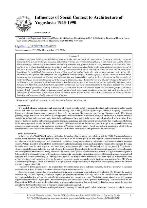 (PDF) Influences of Social Context to Architecture of Yugoslavia 1945-1990