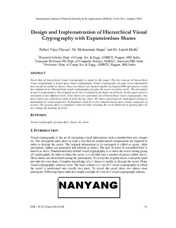 (PDF) Design and Implementation of Hierarchical Visual Cryptography with Expansionless Shares