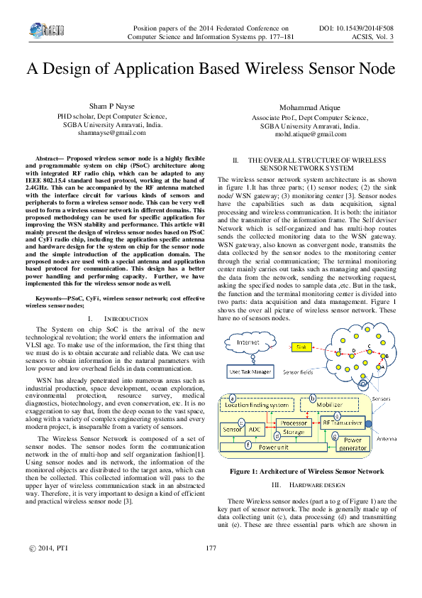 (PDF) A Design of Application Based Wireless Sensor Node