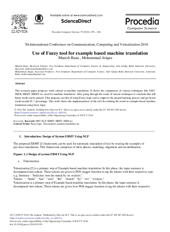 (PDF) Use of Fuzzy Tool for Example Based Machine Translation
