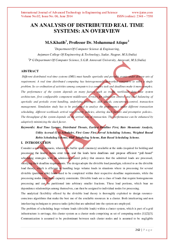 (PDF) An Analysis of Distributed Real Time Systems: An Overview