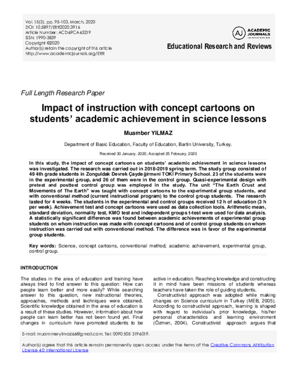 (PDF) Impact of instruction with concept cartoons on students academic ...
