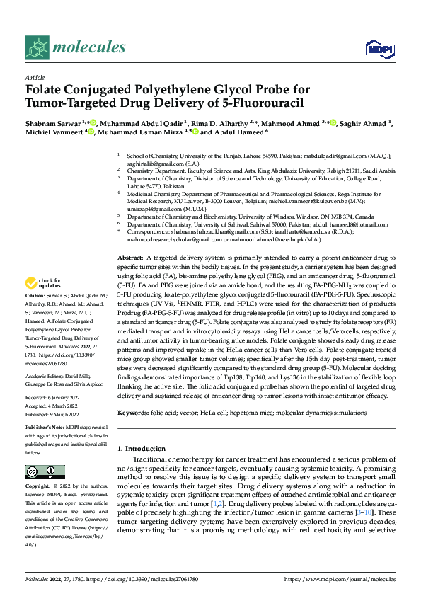(PDF) Folate Conjugated Polyethylene Glycol Probe for Tumor-Targeted ...