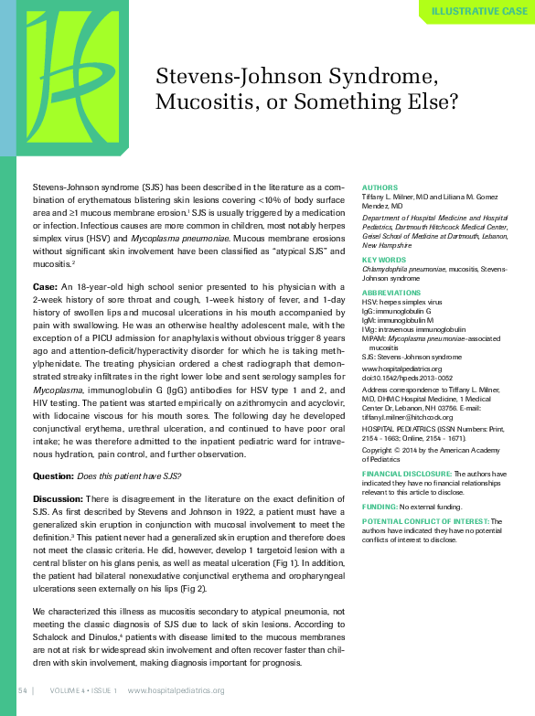 (PDF) Stevens-Johnson Syndrome, Mucositis, or Something Else?