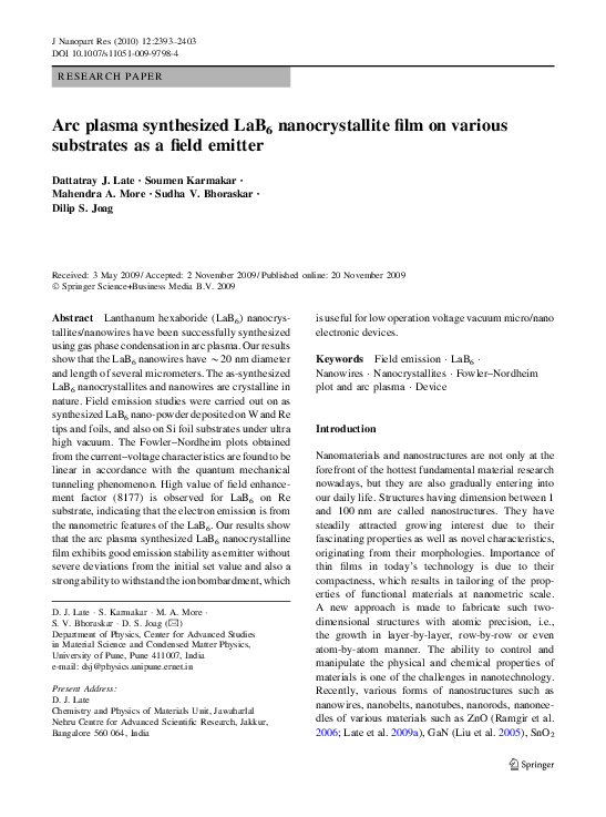 (PDF) Arc plasma synthesized LaB6 nanocrystallite film on various ...