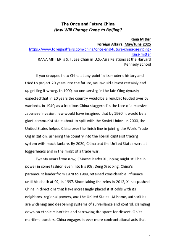 (PDF) The Once and Future China How Will Change Come to Beijing - Rana ...