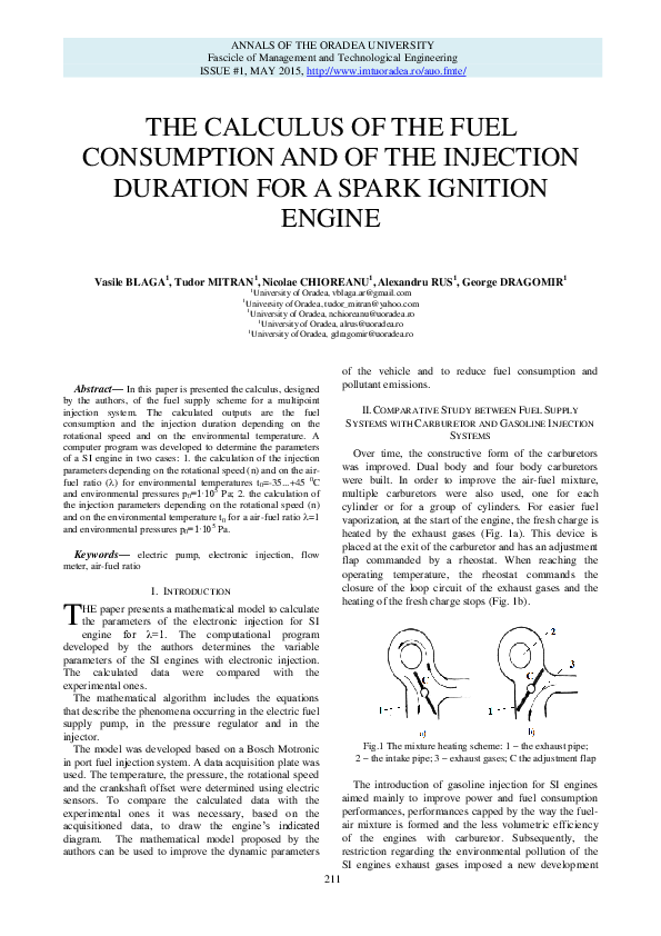(PDF) The Calculus of the Fuel Consumption and of the Injection ...