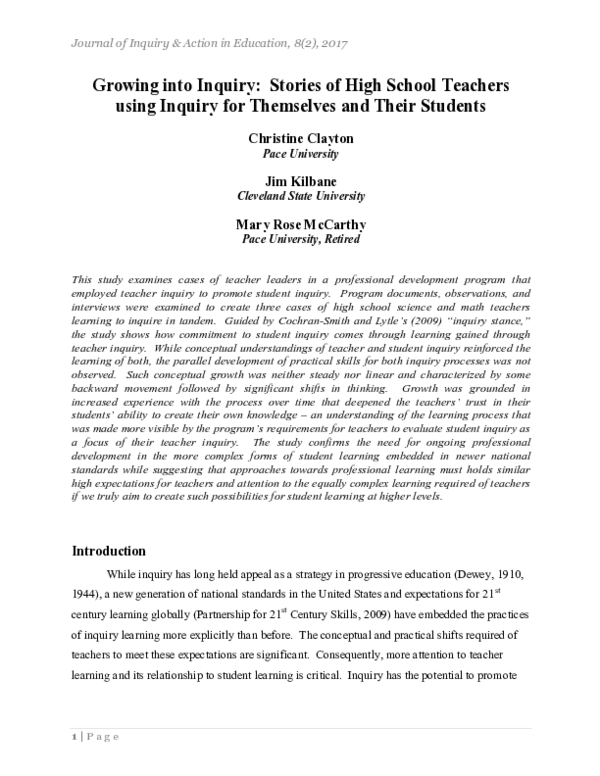 (PDF) Growing Into Inquiry: Stories of Secondary School Teachers Using ...