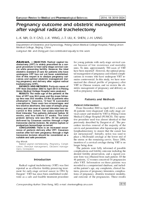 (PDF) Pregnancy outcome and obstetric management after vaginal radical ...