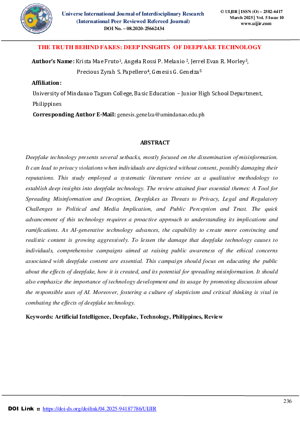 (PDF) THE TRUTH BEHIND FAKES: DEEP INSIGHTS OF DEEPFAKE TECHNOLOGY