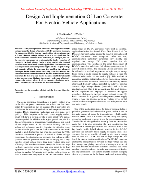 (PDF) Design And Implementation Of Luo Converter For Electric Vehicle ...