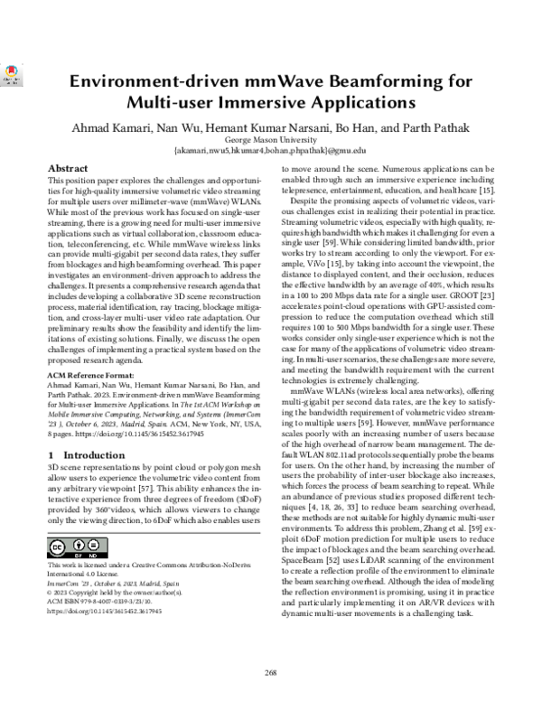 (PDF) Environment-driven mmWave Beamforming for Multi-user Immersive Applications