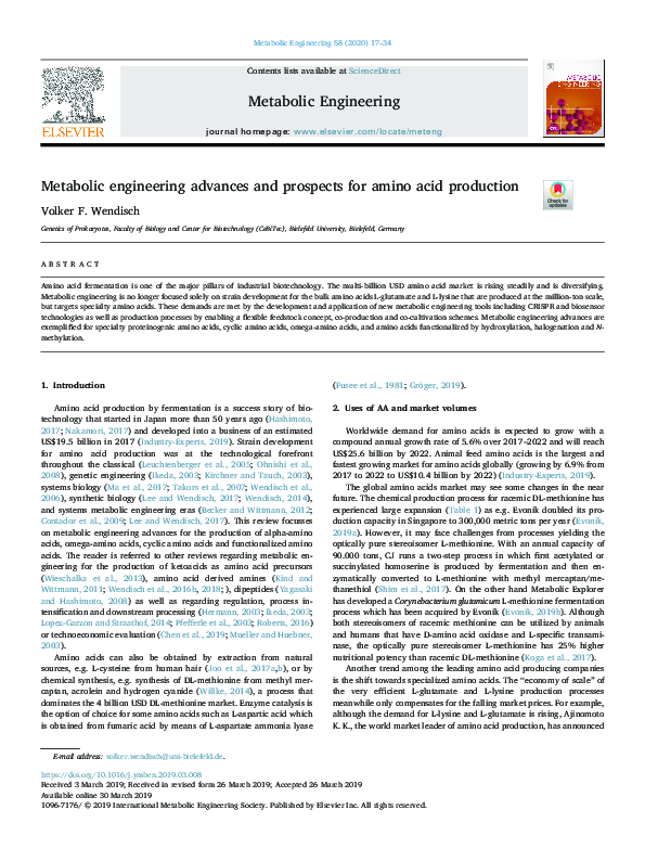 (PDF) Metabolic engineering advances and prospects for amino acid ...