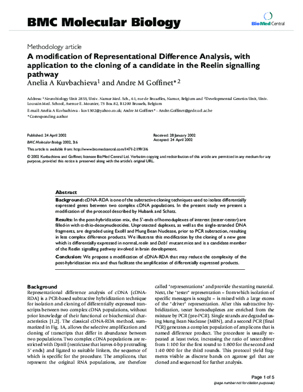(PDF) A modification of Representational Difference Analysis, with application to the cloning of ...