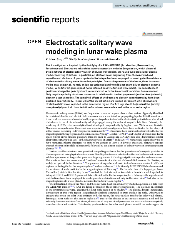 (PDF) Electrostatic solitary wave modeling in lunar wake plasma