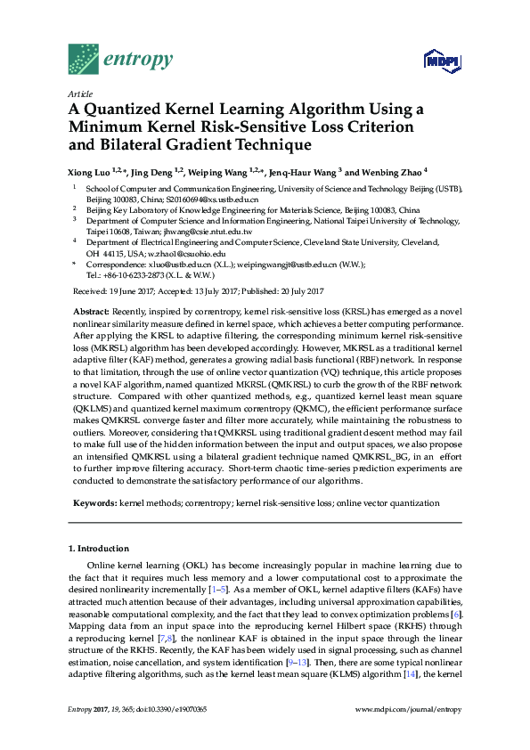 (PDF) A Quantized Kernel Learning Algorithm Using a Minimum Kernel Risk-Sensitive Loss Criterion ...