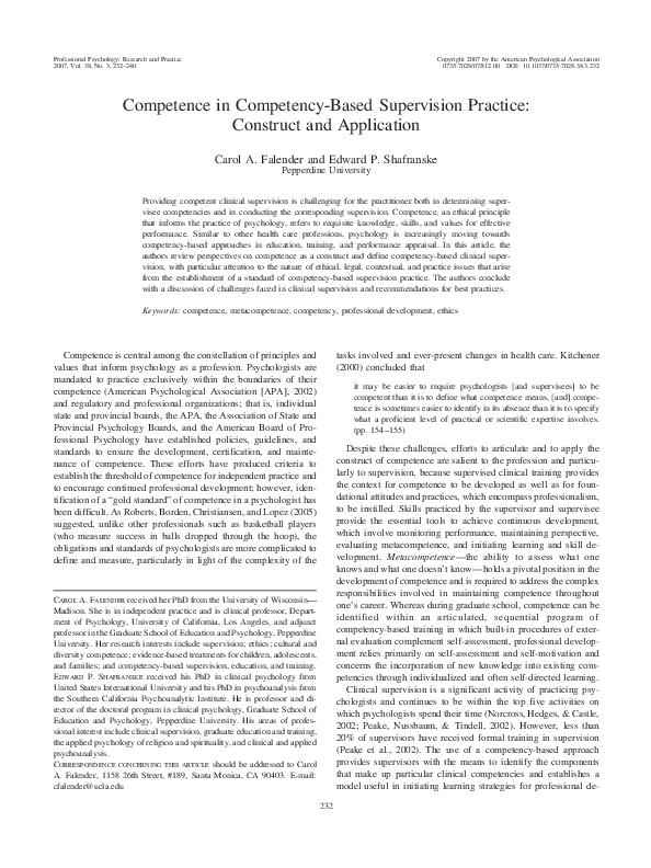 (PDF) Competence in competency-based supervision practice: Construct and application