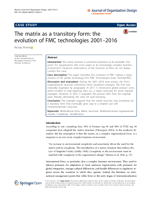 (PDF) The matrix as a transitory form: the evolution of FMC ...