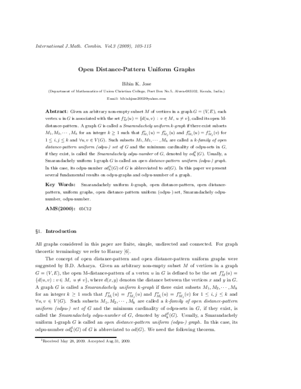 (PDF) Open Distance-Pattern Uniform Graphs