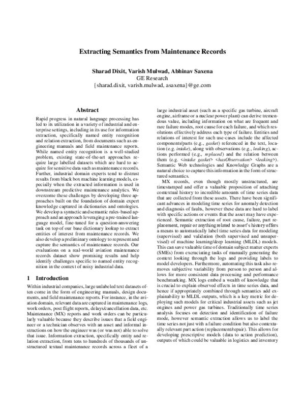 (PDF) Extracting Semantics from Maintenance Records