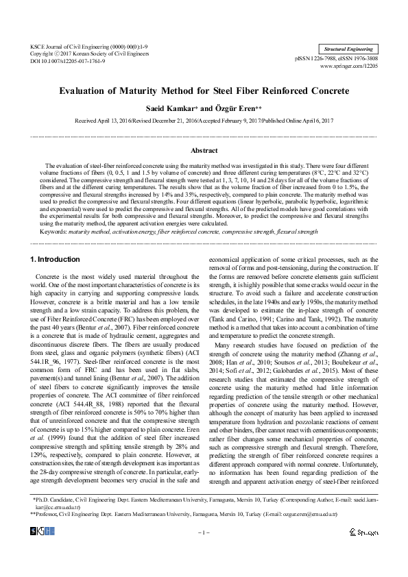 (PDF) Evaluation of maturity method for steel fiber reinforced concrete