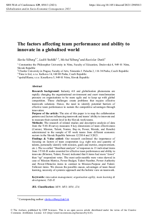 (PDF) The factors affecting team performance and ability to innovate in ...