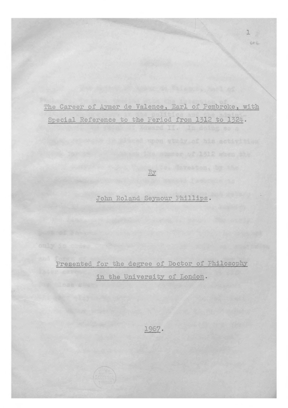 (PDF) The career of Aymer de Valence, Earl of Pembroke, with special ...
