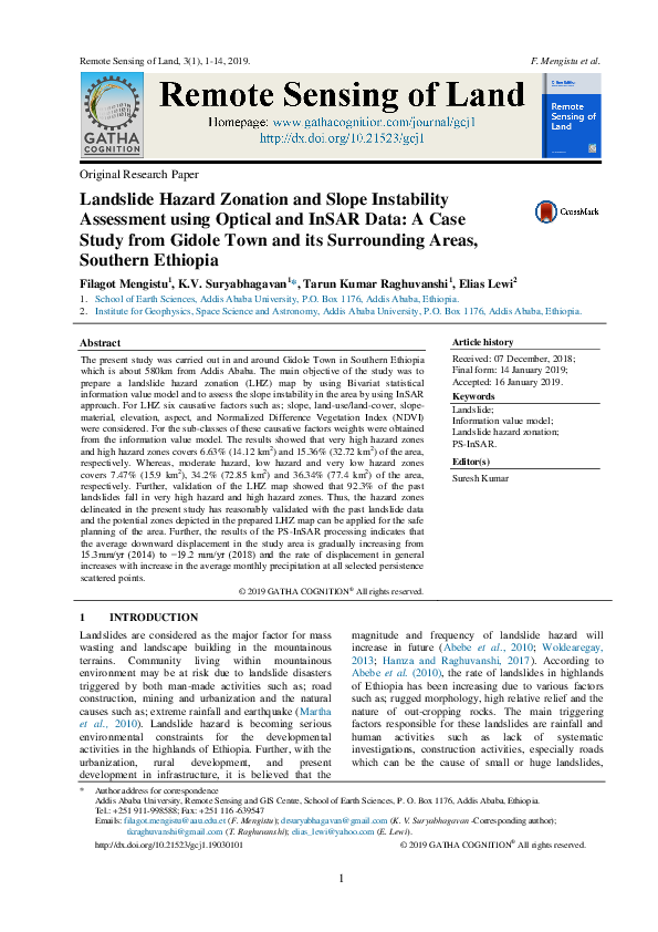 (PDF) Landslide Hazard Zonation and Slope Instability Assessment using Optical and InSAR Data: A ...