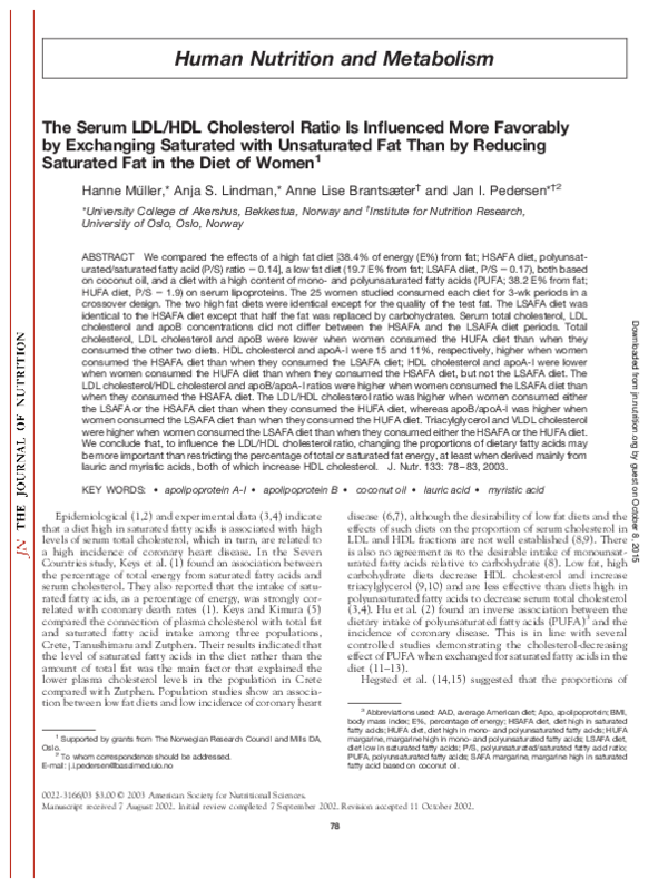 (PDF) The serum LDL/HDL cholesterol ratio is influenced more favorably ...