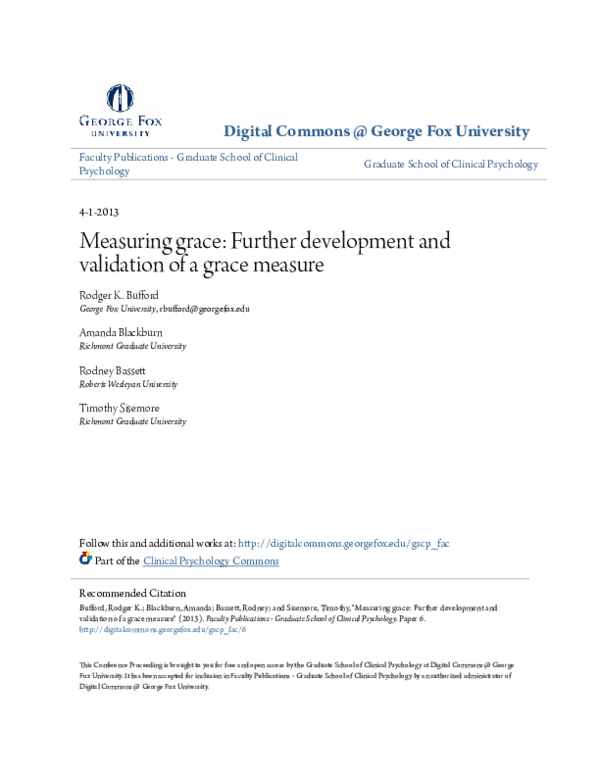 (PDF) Measuring grace: Further development and validation of a grace ...