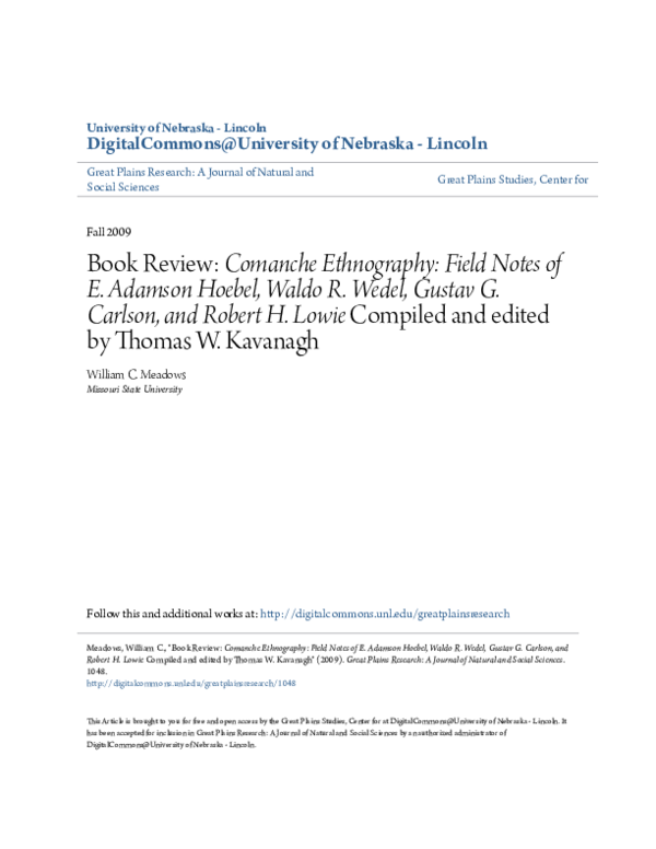 (PDF) Book Review: Comanche Ethnography: Field Notes of E ...