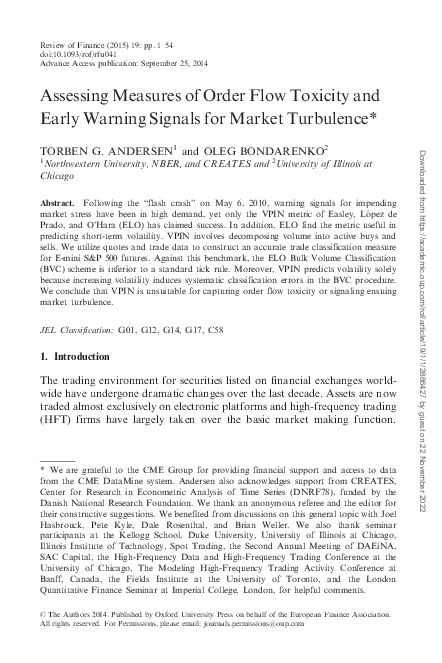 (PDF) Assessing Measures of Order Flow Toxicity and Early Warning ...