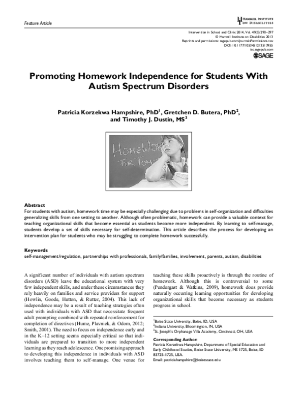 (PDF) Promoting Homework Independence for Students With Autism Spectrum ...