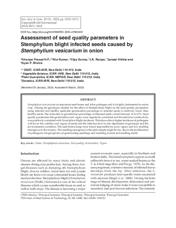(PDF) Assessment of seed quality parameters in Stemphylium blight ...