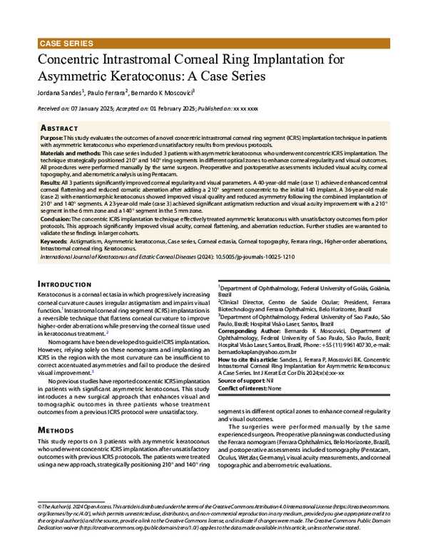 (PDF) Concentric Intrastromal Corneal Ring Implantation for Asymmetric Keratoconus: A Case Series