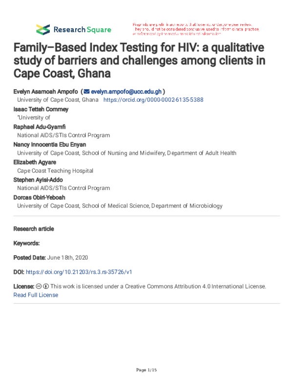 (PDF) Family–Based Index Testing for HIV: a qualitative study of ...