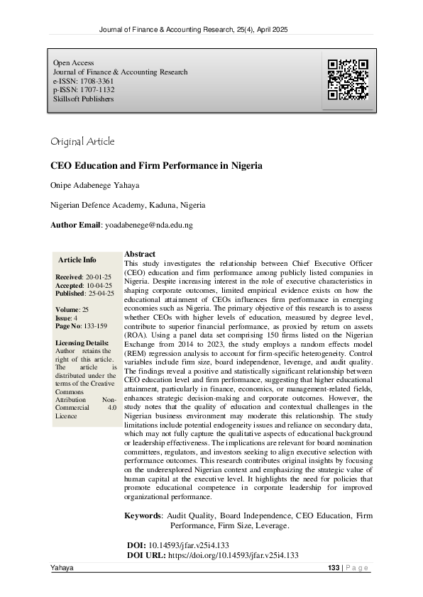 (PDF) CEO Education and Firm Performance in Nigeria