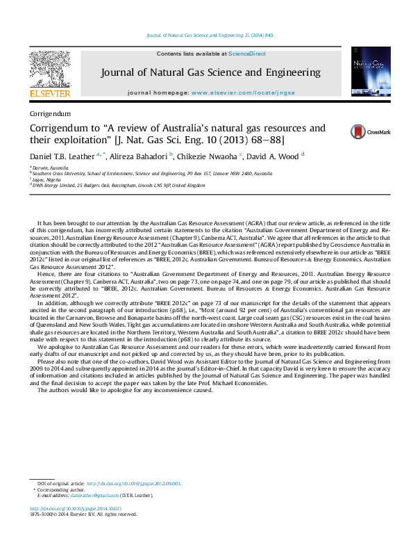 (PDF) Corrigendum to “A review of Australia's natural gas resources and ...
